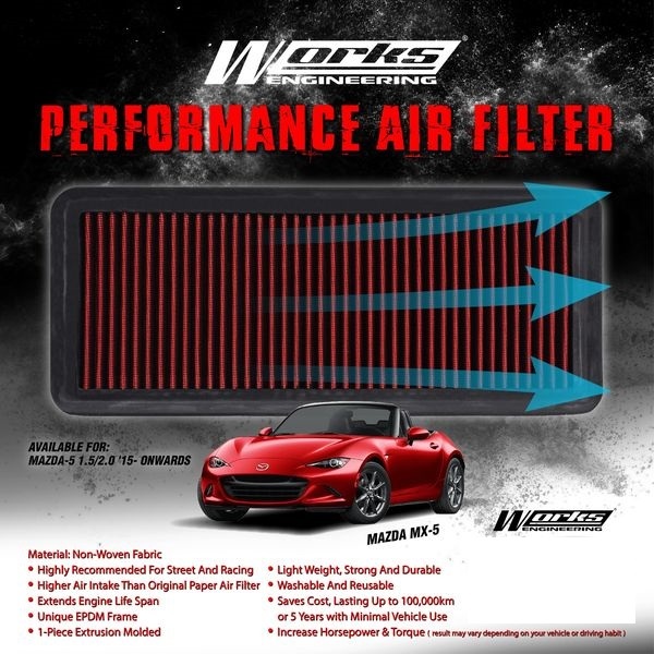 WORKS ENGINEERING Air filter for MAZDA MX-5 1.5 / 2.0 (2015-ONWARDS ...