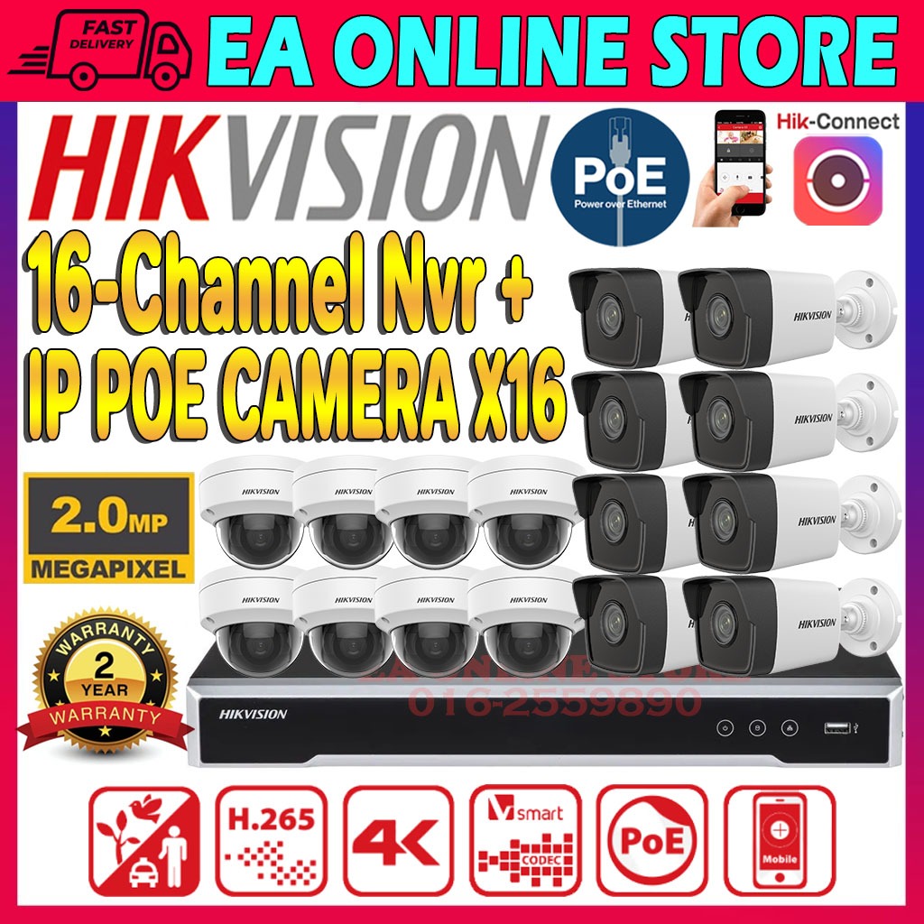HIK HIKVISION 16 Channel 2.0MP DS-7616NI-Q2/16P NVR + 16 PoE CAMERA ...