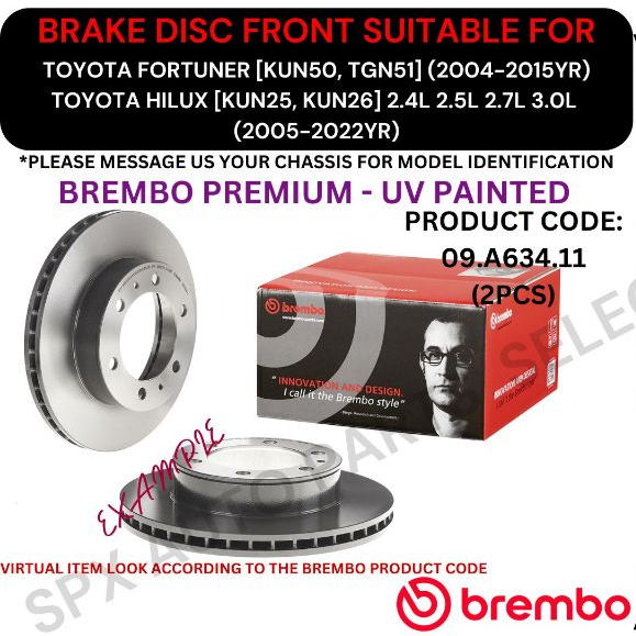 BREMBO GENUINE DISC BRAKE ROTOR (FRONT) FOR TOYOTA FORTUNER [KUN50 ...