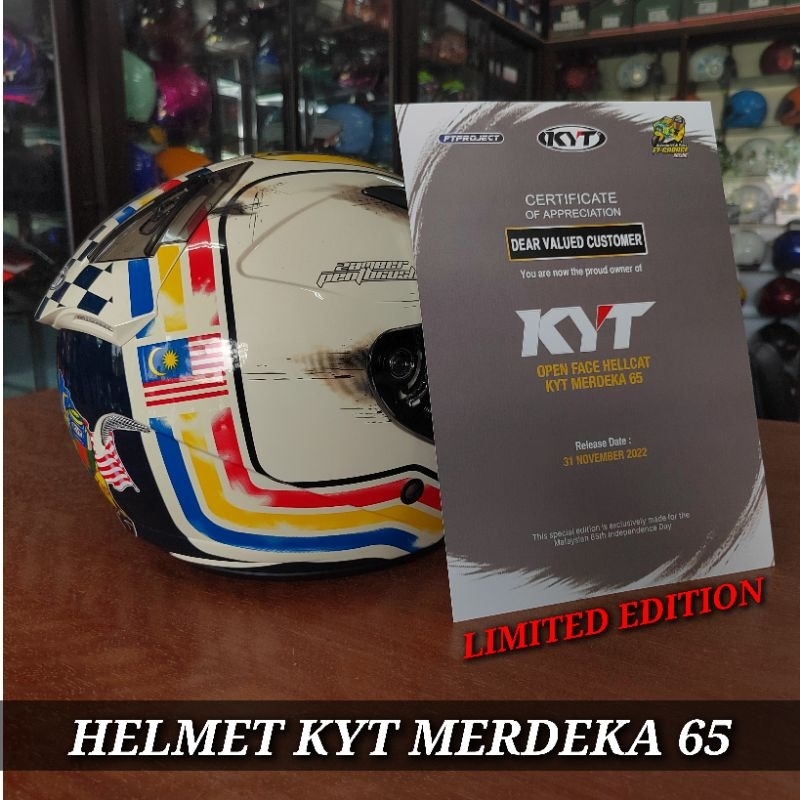 LIMITED EDITION HELMET KYT MERDEKA 65 HELLCAT SINGLE VISOR OPEN FACE ...