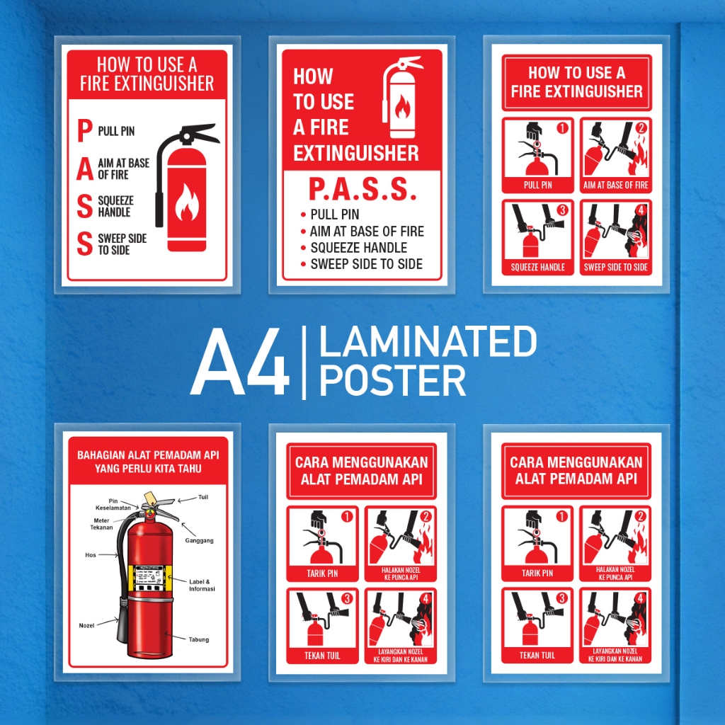 [Laminated Poster] A4 Size Papan Tanda Signage How to Use Fire ...
