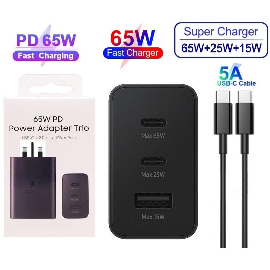 65w Super Fast Charger For Samsung 3 Port PD+USB Super Fast Charging ...