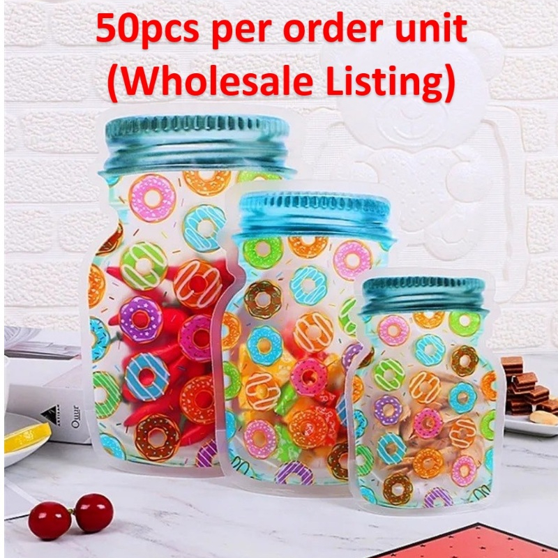 Bulk Quantity [50Pcs] Gift Bag Reusable Ziplock Bag Seal Bag Mason Jar ...