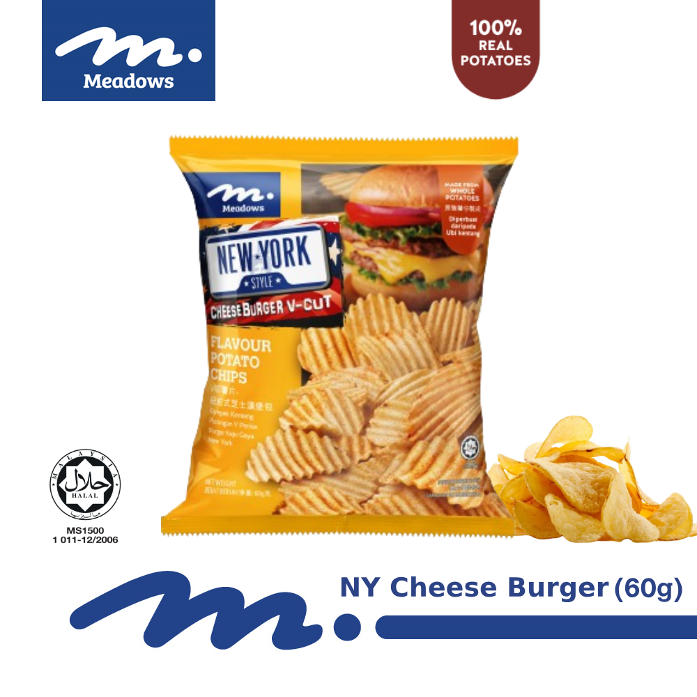 Meadows V-Cut Potato Chips - New York Cheese Burger Flavour (60g ...