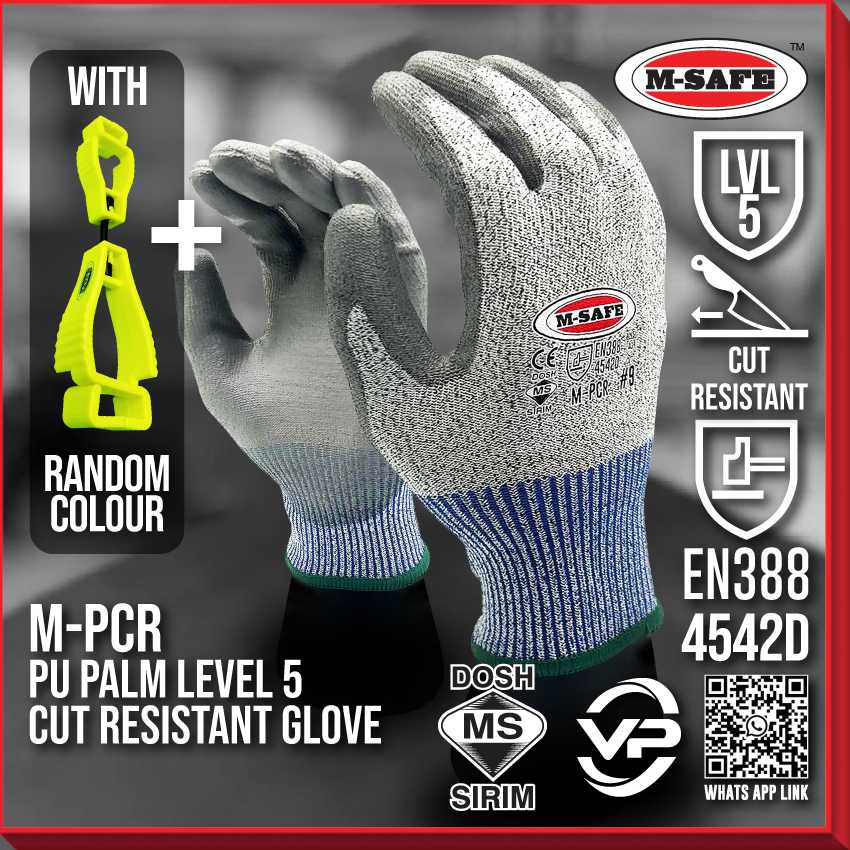 M-SAFE SIRIM DOSH LEVEL 5 CUT RESISTANT PU COATED GLOVES 4542D ABRASION ...