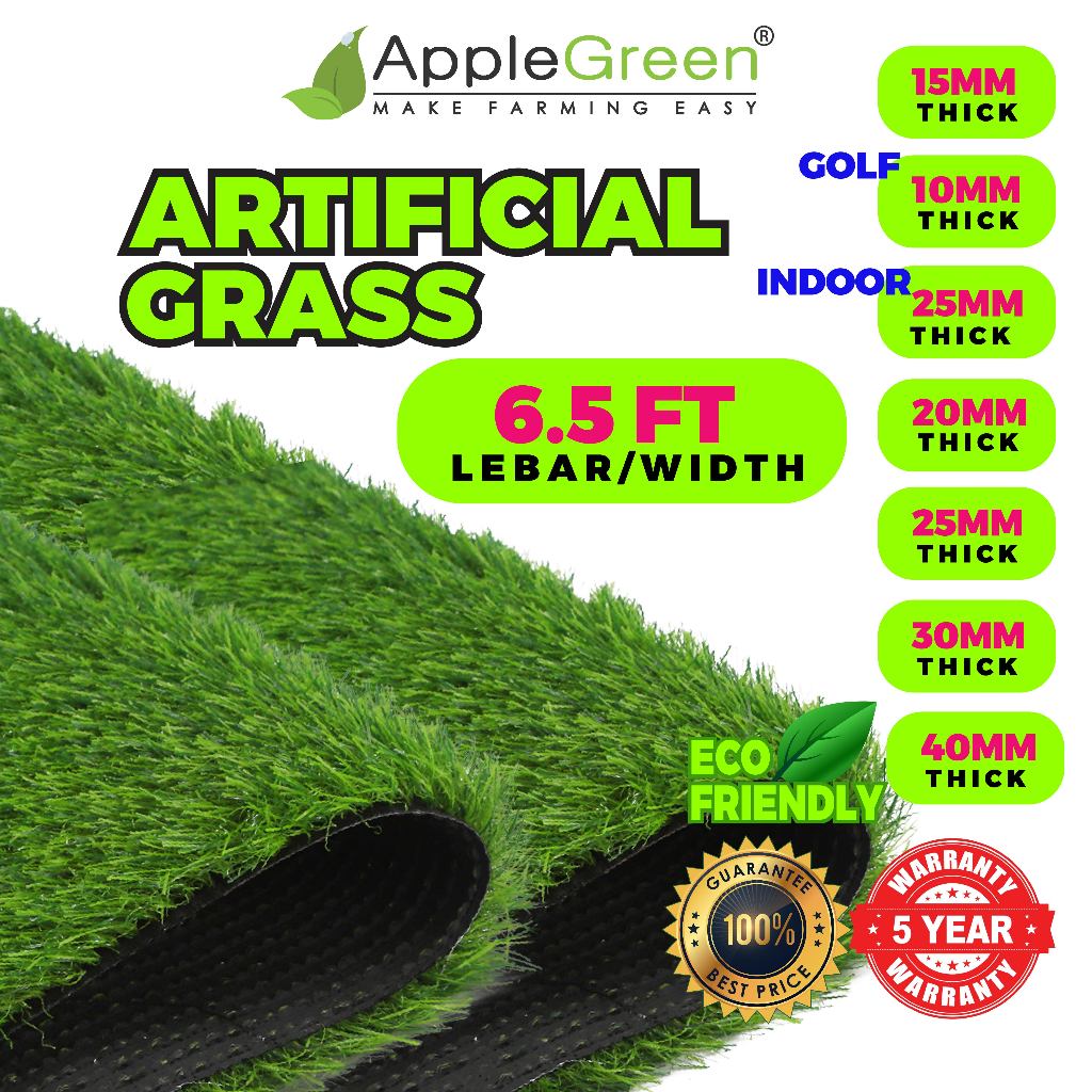 [5 Year Warranty] 6.5ft X 1ft [15mm To 40mm] Artificial Grass Fake ...