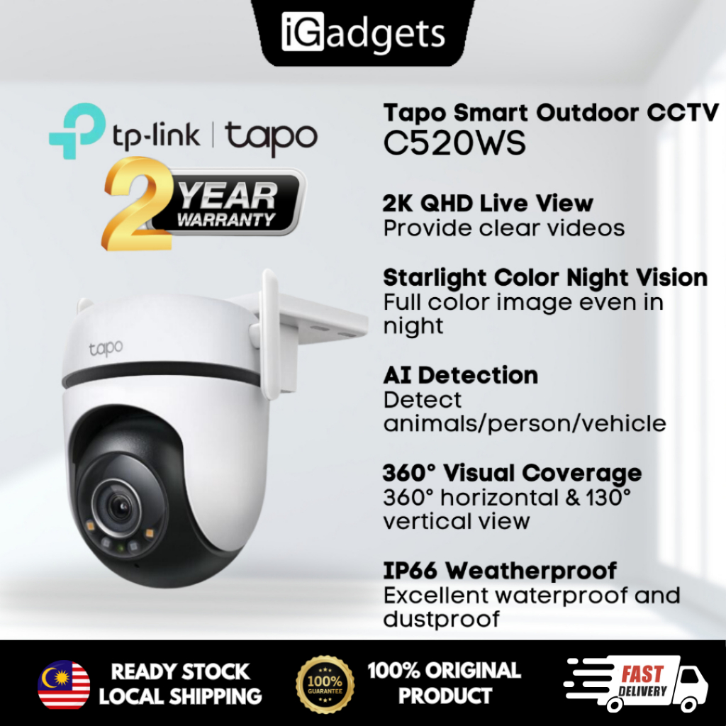 TP-LINK Tapo C520WS Outdoor CCTV IP66 PT Pan Tilt WiFi Color Night ...