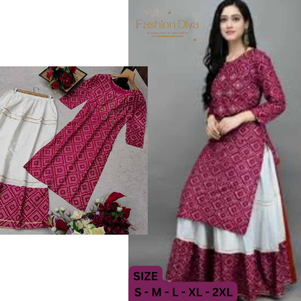 HEAVY TABLE HAND PRINTED KURTI AND SKIRT WITH BEAUTIFUL BUTTON SHOW ...