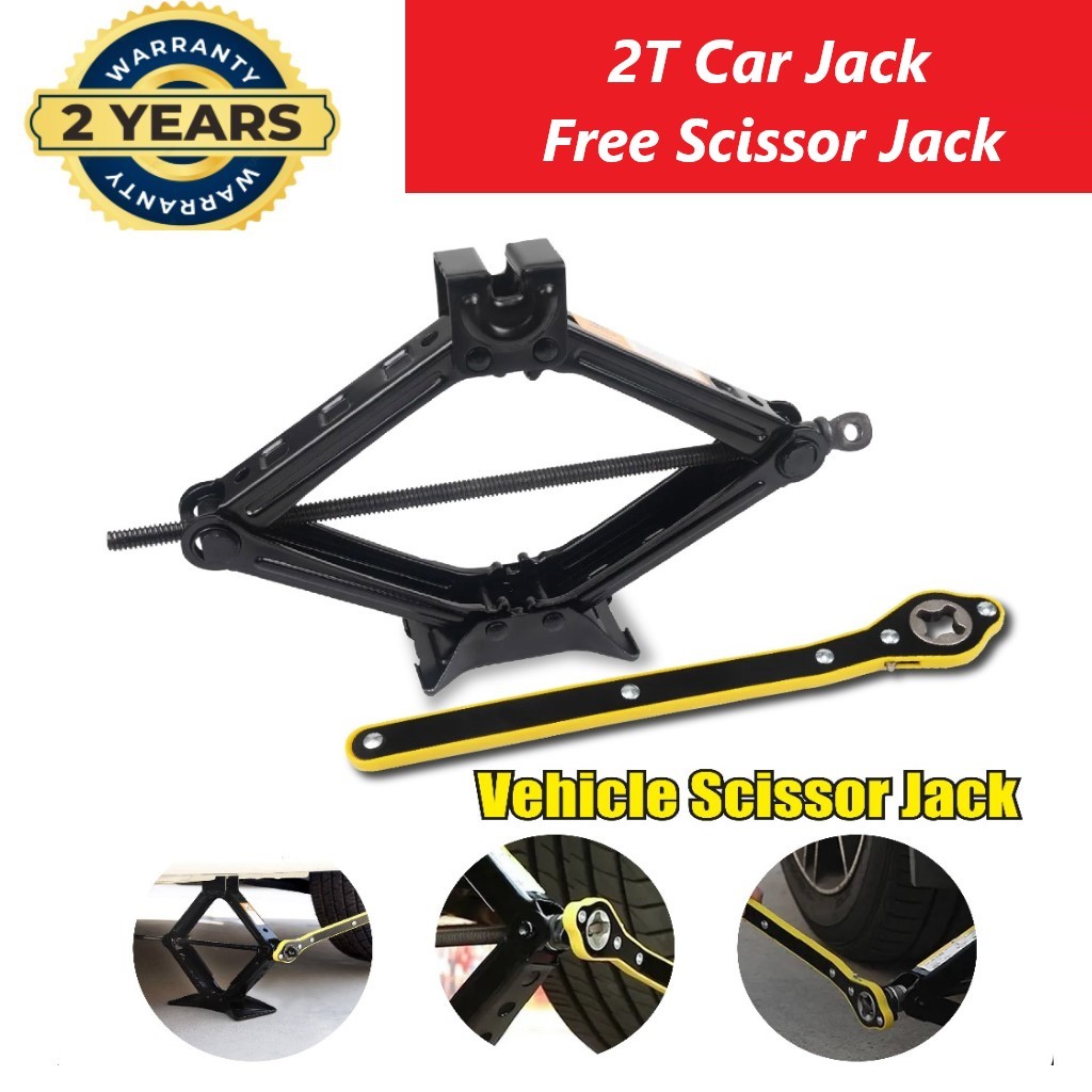 2T Scissors Wrench Jack Car Heavy Duty Spare X Handle Kereta Jack Tayar ...