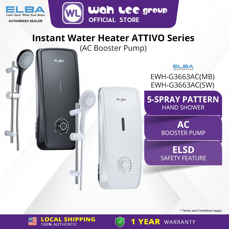 ELBA Instant Water Heater ATTIVO Series EWH-G3663AC(MB) AC Booster Pump ...