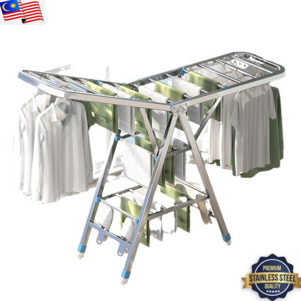 Stainless Steel Clothes Drying Rack Foldable 3 Layer Cloth Hanger Cloth ...