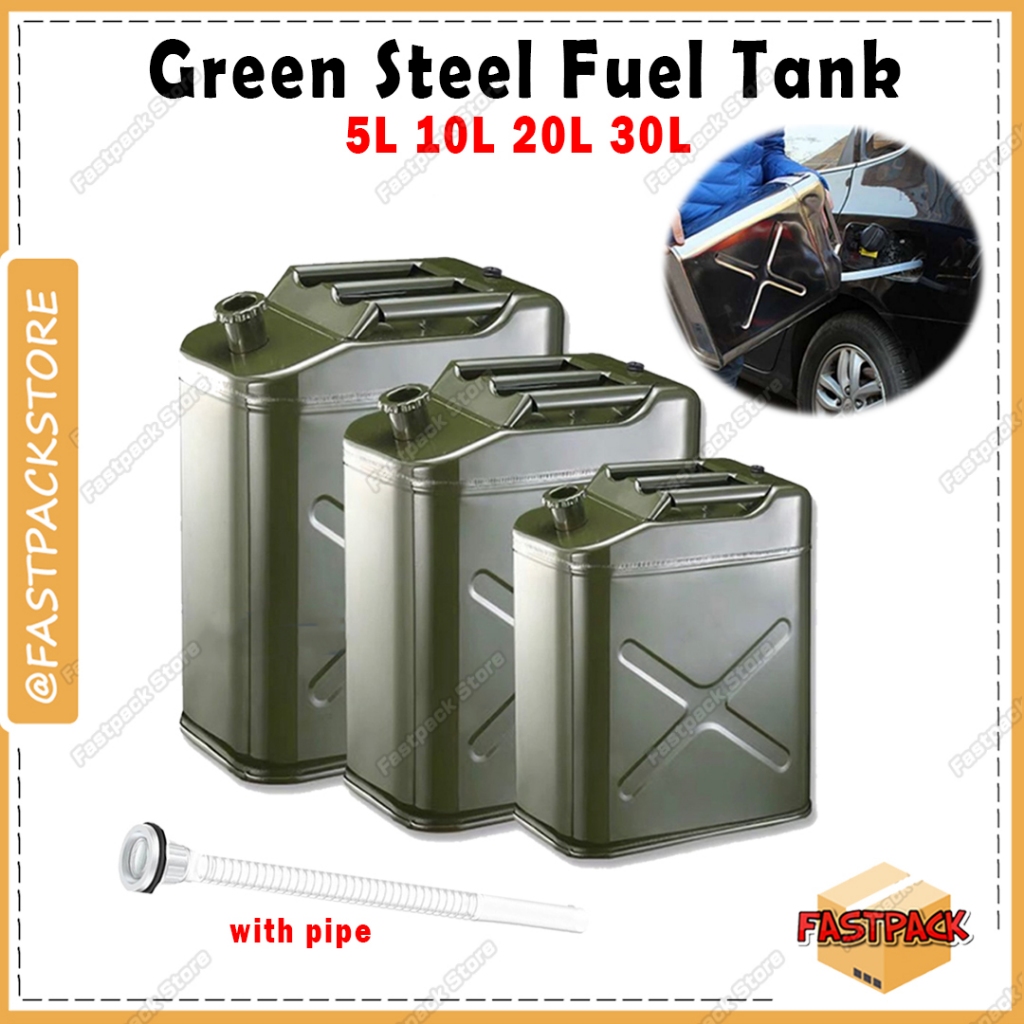 5L 10L 20L 30L Army Green Fuel Tank Cans Spare Steel Petrol Jerry Can Gas Gasoline Oil Container ...