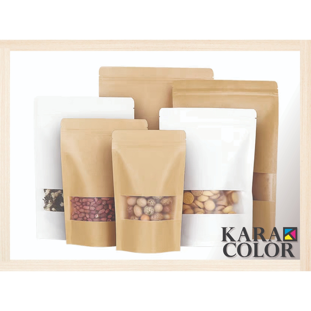 Thick Kraft Paper Stand Up Window PET Zip-lock Pouch Bag Brown White ...