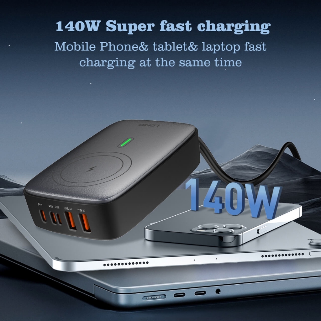 LDNIO Q4010 140W 6 in 1 Laptop Phone Desktop GaN Charger / PD + QC ...