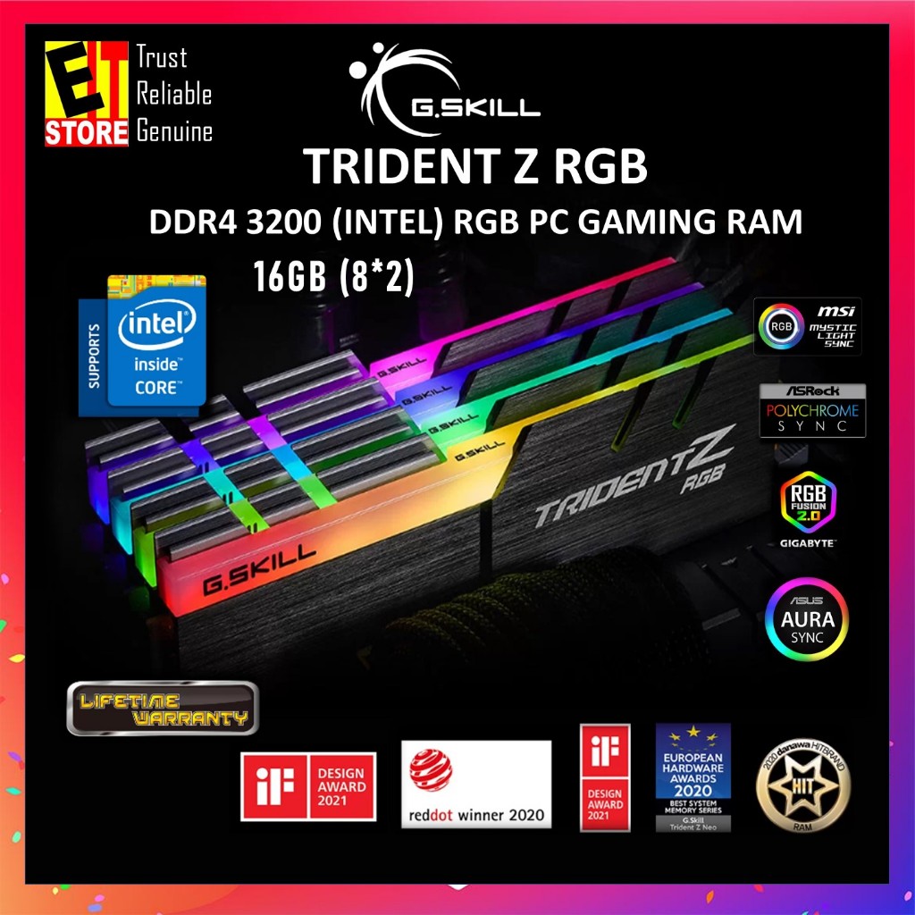 G.SKILL RAM TRIDENT Z RGB 16GB (8GBx2) DDR4 3200MHz GAMING MEMORY RAM ...