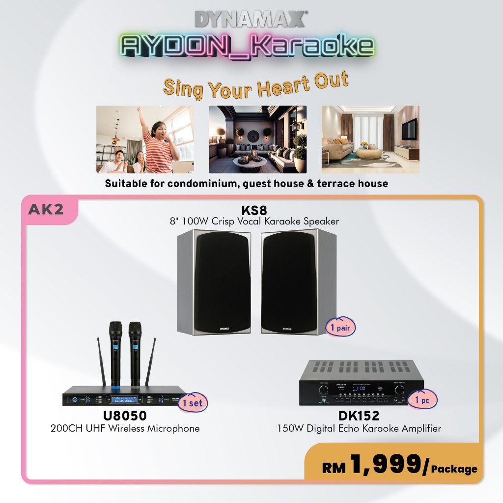 Home Karaoke Set DYNAMAX DK152 150W Digital Echo Home Karaoke Amplifier ...
