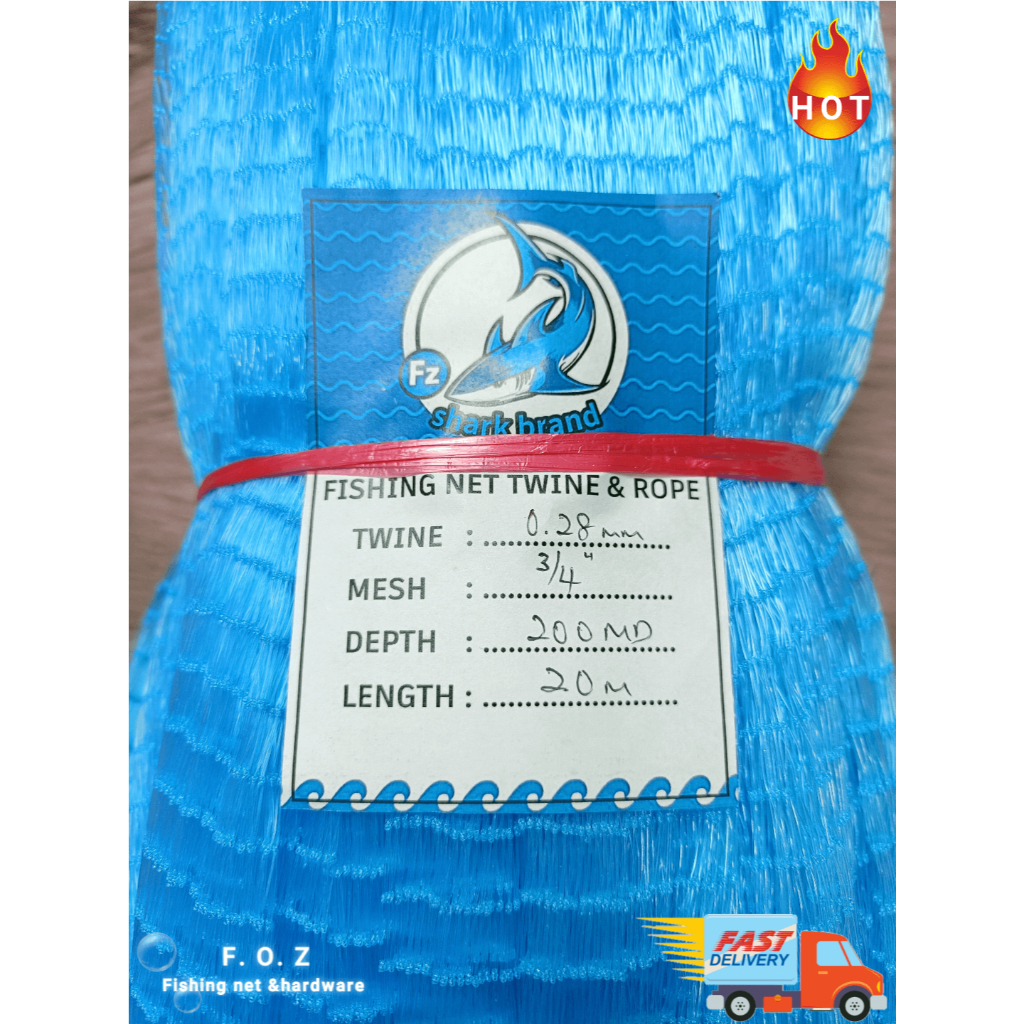 Jaring Ikan 0.28mm x 3/4" (20mm) x 200MD x 20m | Pukat Tangsi Jala ...