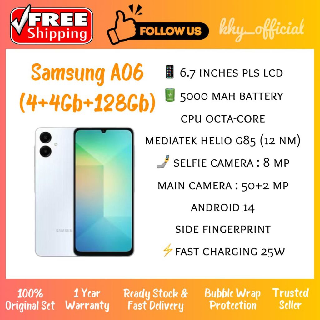 New Smartphone Original Samsung A06 [ 4+4Gb Ram+128Gb Rom | 5000 mAh ...