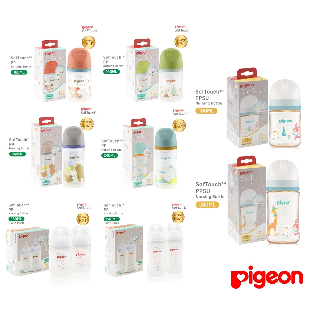 PIGEON Nursing Bottle Feeding Softouch Wine Neck PP PPSU 160ml, 240ml, 160ml Twin Pack, 240ml ...