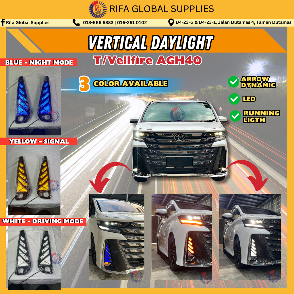 Toyota Vellfire 2024 AGH40 AH40 DRL LED Vertical DAYLIGHT Running light ...