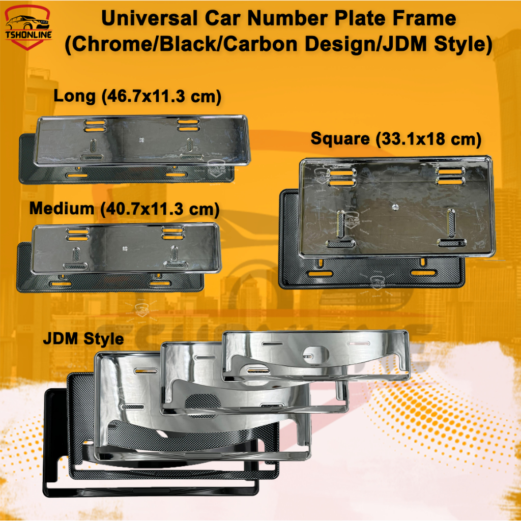 Universal Car Number Plate Frame (Carbon Design/Black/Chrome/JDM Style ...