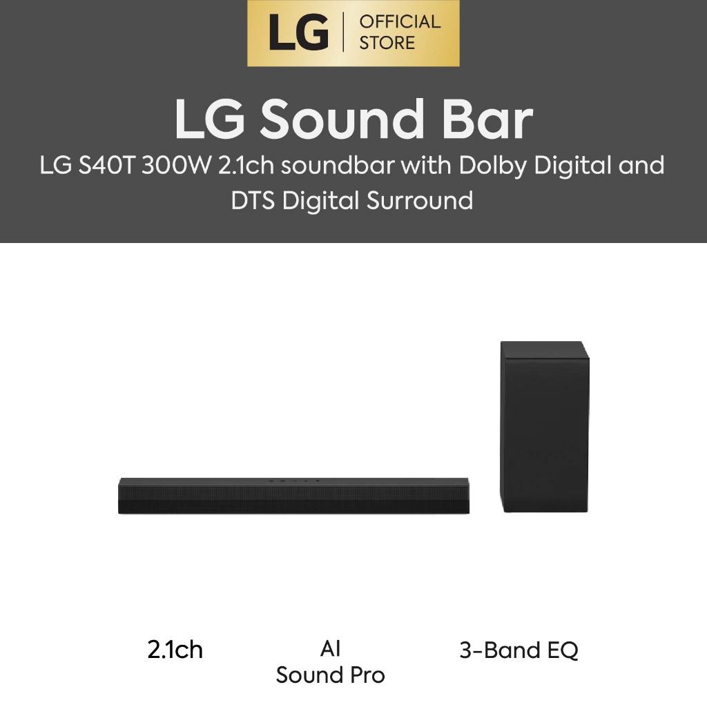 LG S40T 300W 2.1ch soundbar with Dolby Digital and DTS Digital Surround ...