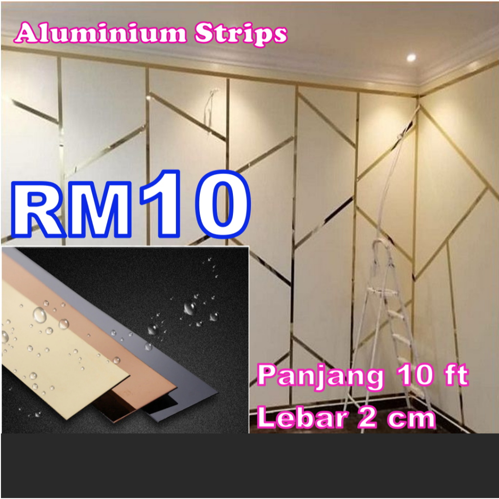 10 ft Aluminium Strips roll 2cm non-adhesive cover mirror surface gold ...