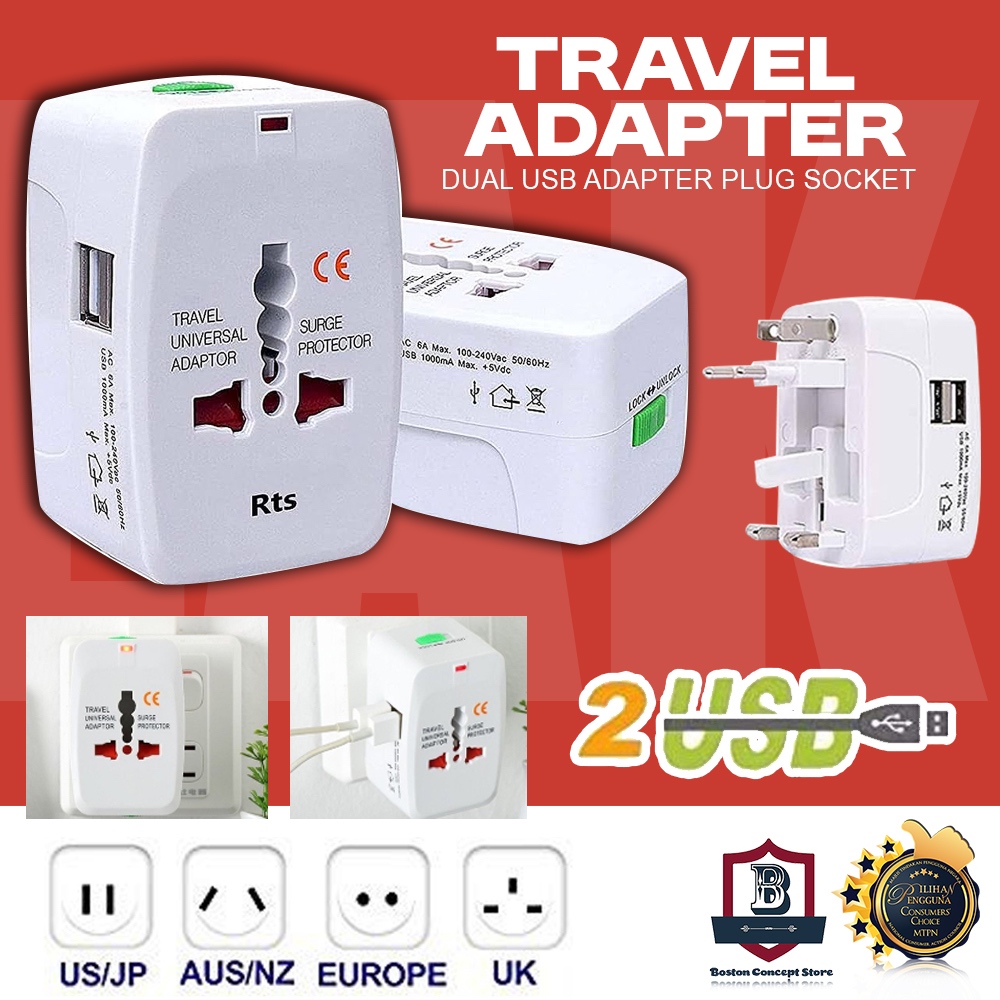Power Socket Adapter Universal Travel Dual USB Adapter Plug Socket ...