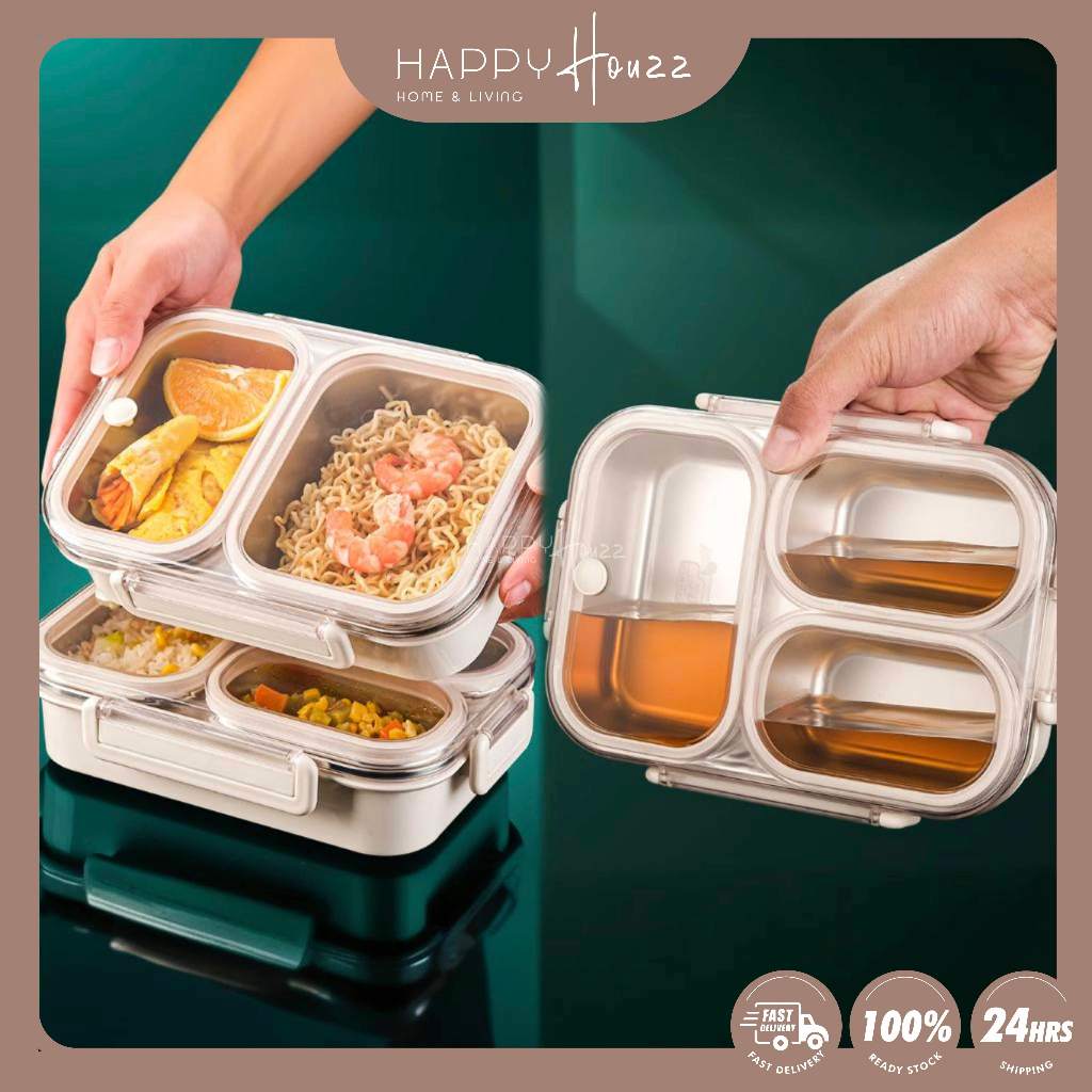 【READY STOCK】HAHO Bento Box B Grid Stainless Steel Rectangle Lunch Box ...