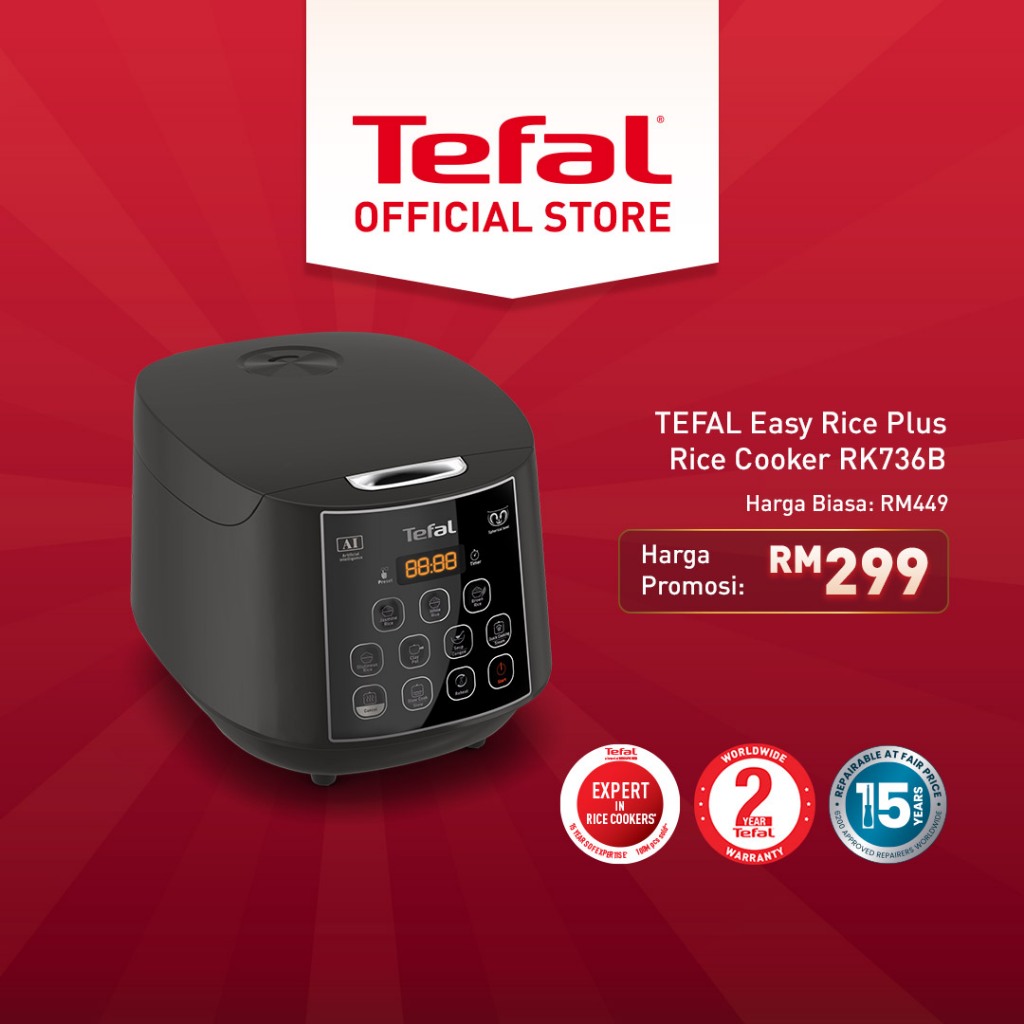 Tefal Easy Rice Fuzzy Plus Logic Rice Cooker 1.8L (RK736B) | Shopee Malaysia