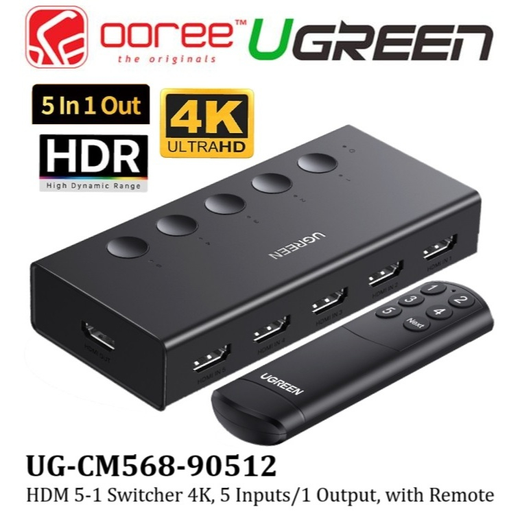 UGREEN UG-CM568-90512 HDMI SWITCHER 4K@60HZ 5 IN-1 WITH REMOTE CONTROL FOR SMOOTH GAMING/PS4/PS5 ...