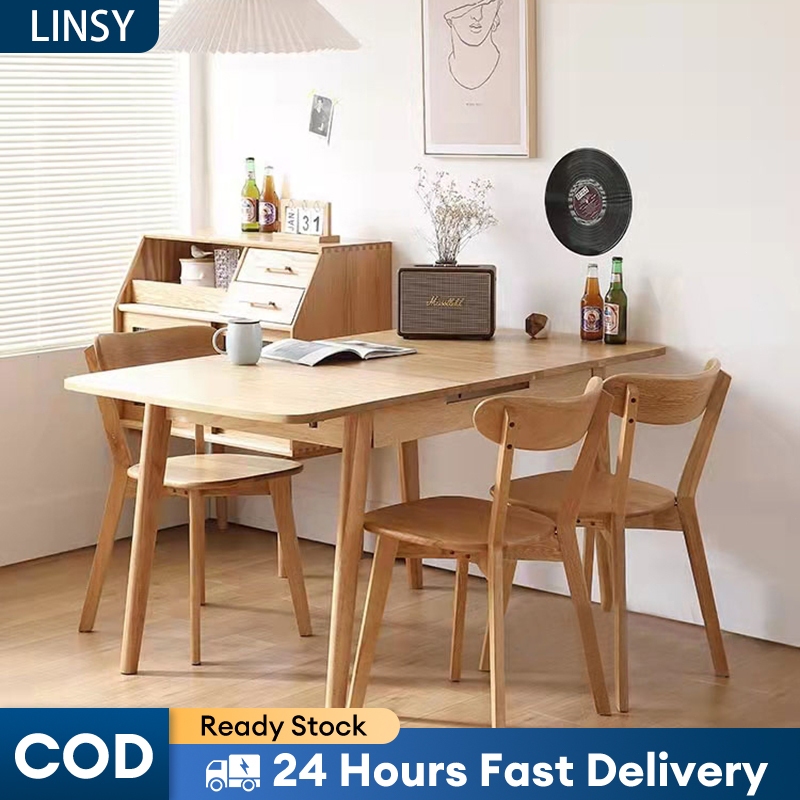 LY Solid Rubber Wood Dining Table Modern Meja Makan Kitchen Home Table ...