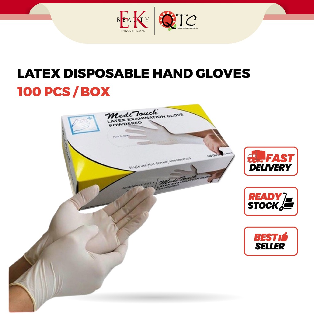 QTC Latex Disposable Hand Gloves 一次性手套 (100 Pcs/Box) | Shopee Malaysia