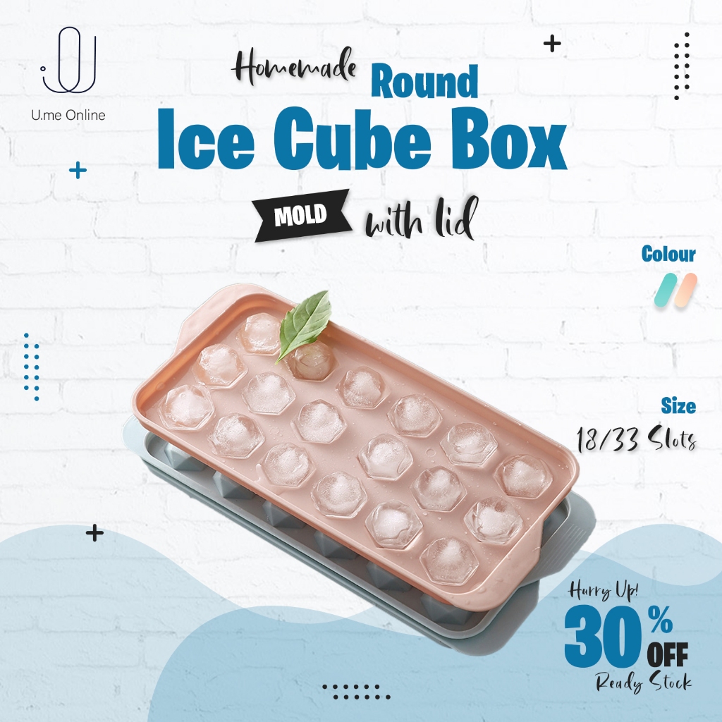 U.me Ice Cube Box Molt with Lid 18/33 Grids Holes Ice Ball Tray Ice ...