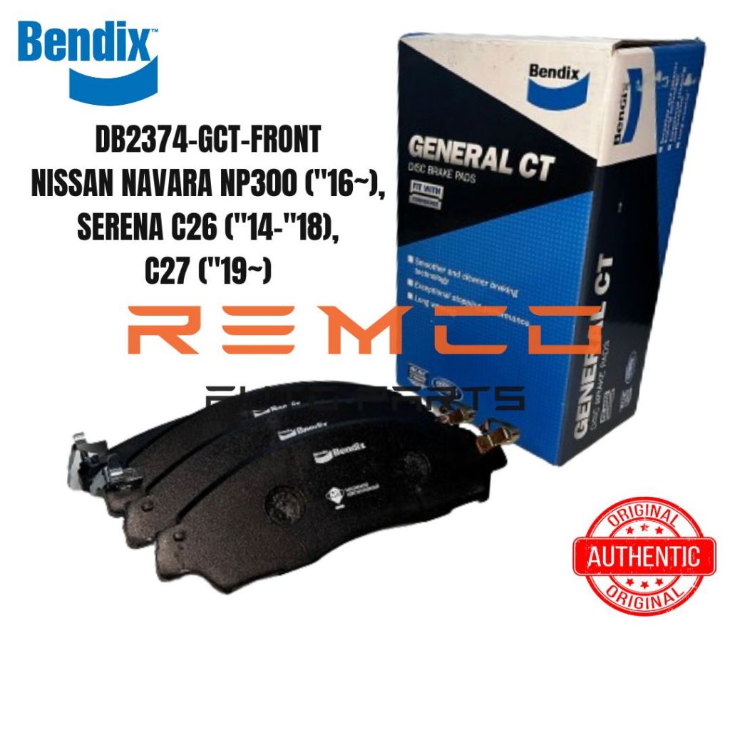 Authentic Bendix Front Brake Pad DB2374GCT -> Nissan Navara NP300 ("16~), Serena C26 ("14 - "18 ...