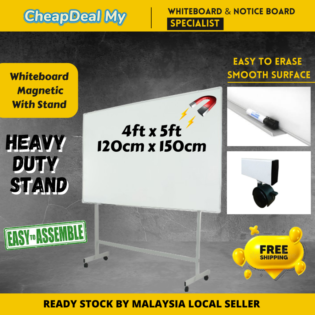 4kaki x 5kaki Papan Putih Magnetik dengan kaki beroda/Whiteboard ...