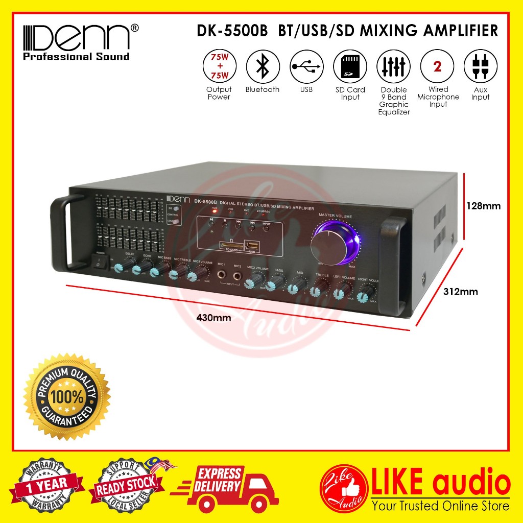 DENN DK-5500B Digital Stereo Mixing Amplifier (USB/BT/SD) | Shopee Malaysia