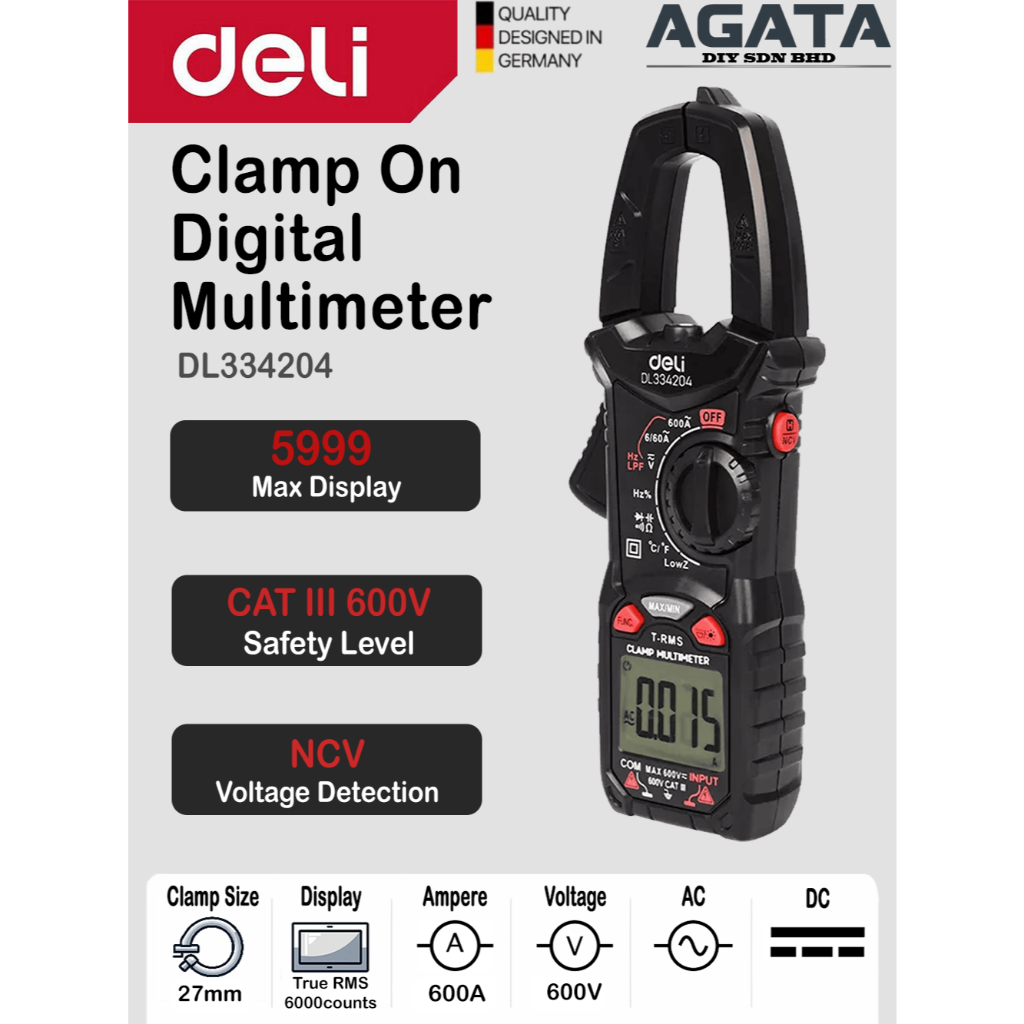 DELI Clamp Multimeter Professional Series DL334201/4 CAT III 600V ...