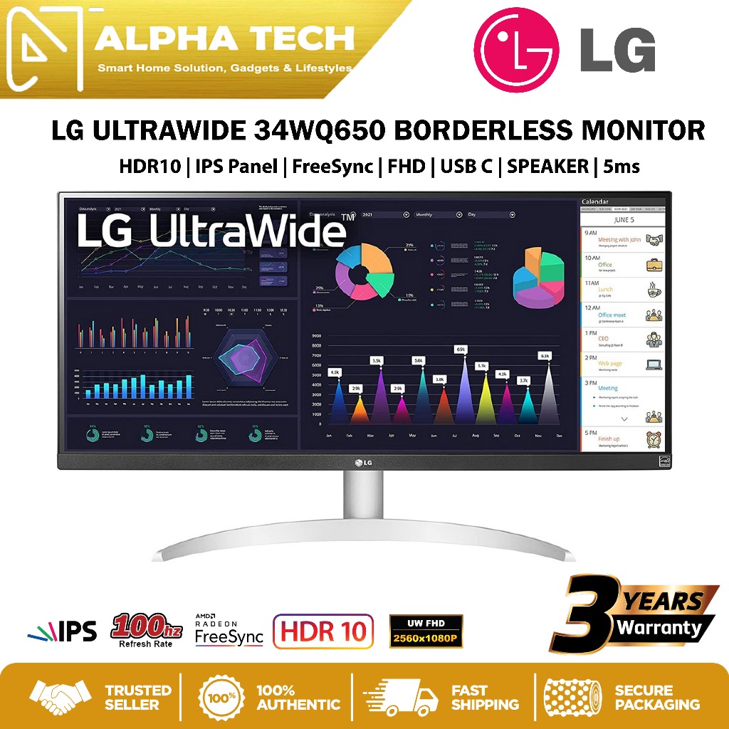 LG Ultrawide 34” 34WQ650 Borderless Monitor | IPS | FHD | AMD Freesync ...