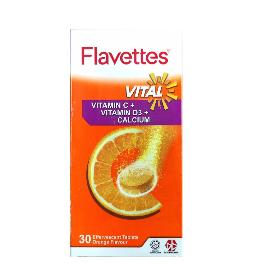 Flavettes Effervescent Vital Orange VITAMIN C + VITAMIN D + CALCIUM (30 ...