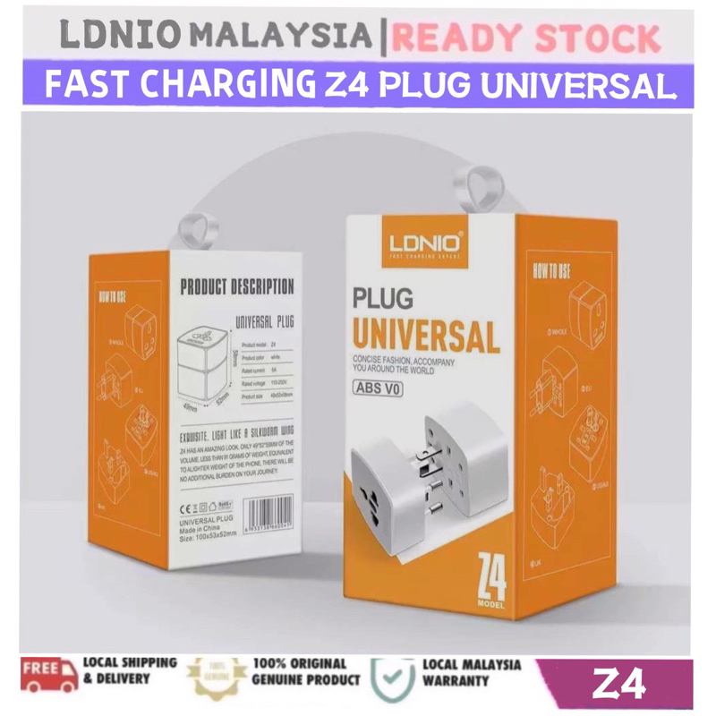 🇲🇾*Ready Stock*💯% Original LDNIO Z4 Universal Plug Adapter with UK/EU ...