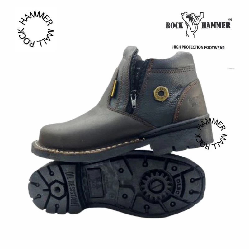 ROCK HAMMER FULL LEATHER SAFETY SHOE/BOOT MID HIGH CUT DOUBLE ZIP/KASUT ...