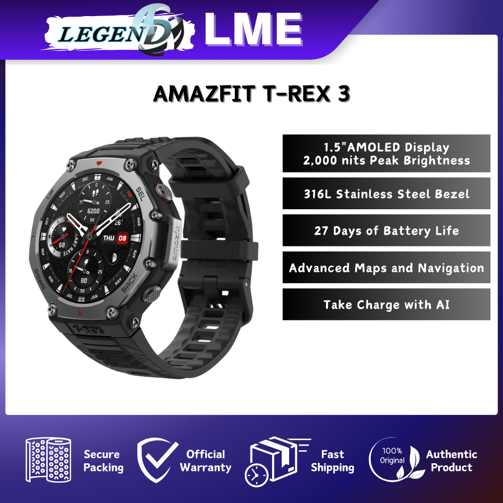 Amazfit T-Rex 3 Original Smartwatch Large & Bright AMOLED Display | 27 ...