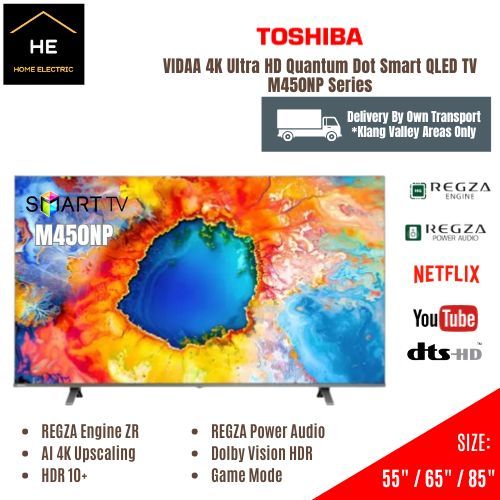 TOSHIBA 55 / 65 / 85 Inch 4K UHD VIDAA Quantum Dot QLED Smart TV M450NP ...