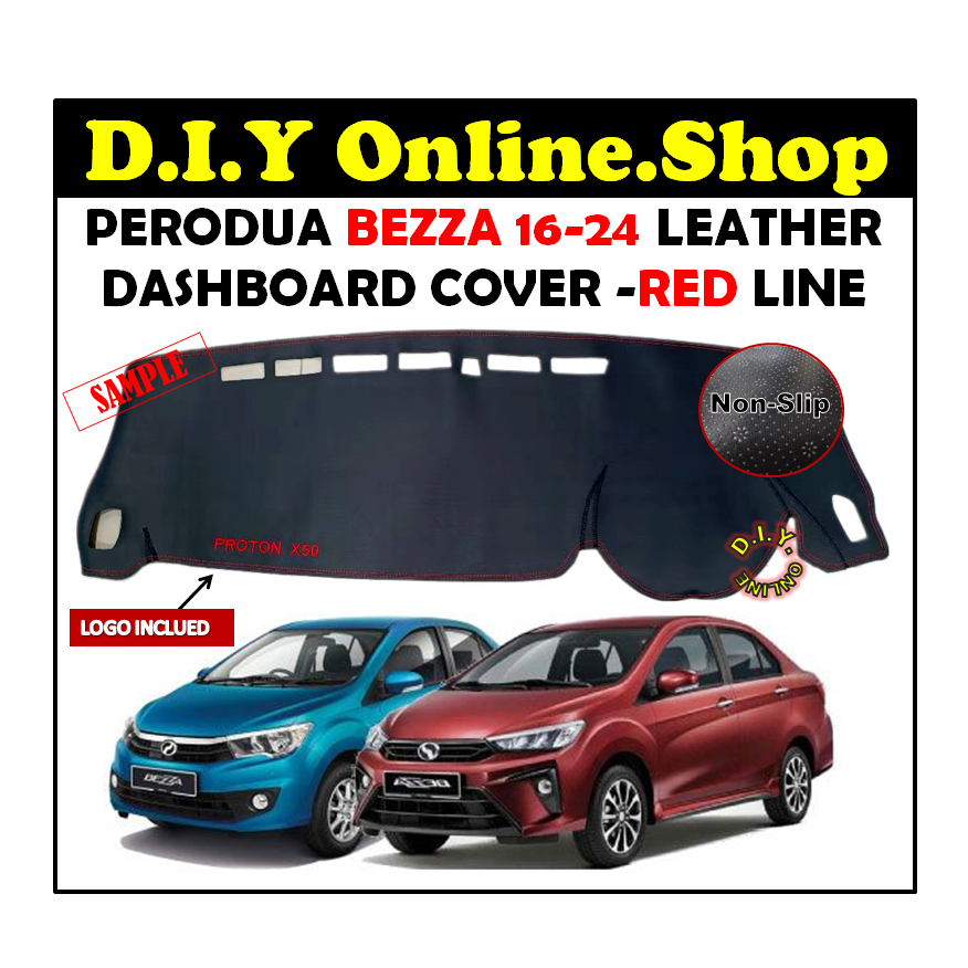 PERODUA BEZZA 2016-2024 NON-SLIP LEATHER DASHBOARD COVER BLACK WITH RED ...