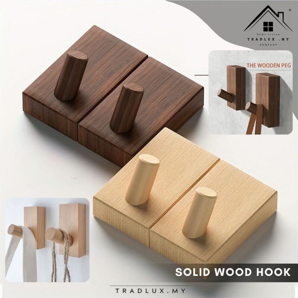 Nordic Solid Wood Hook Creative Hallway Wall Wall-Mounted Coat Hook Punch-Free Strong Sticky ...