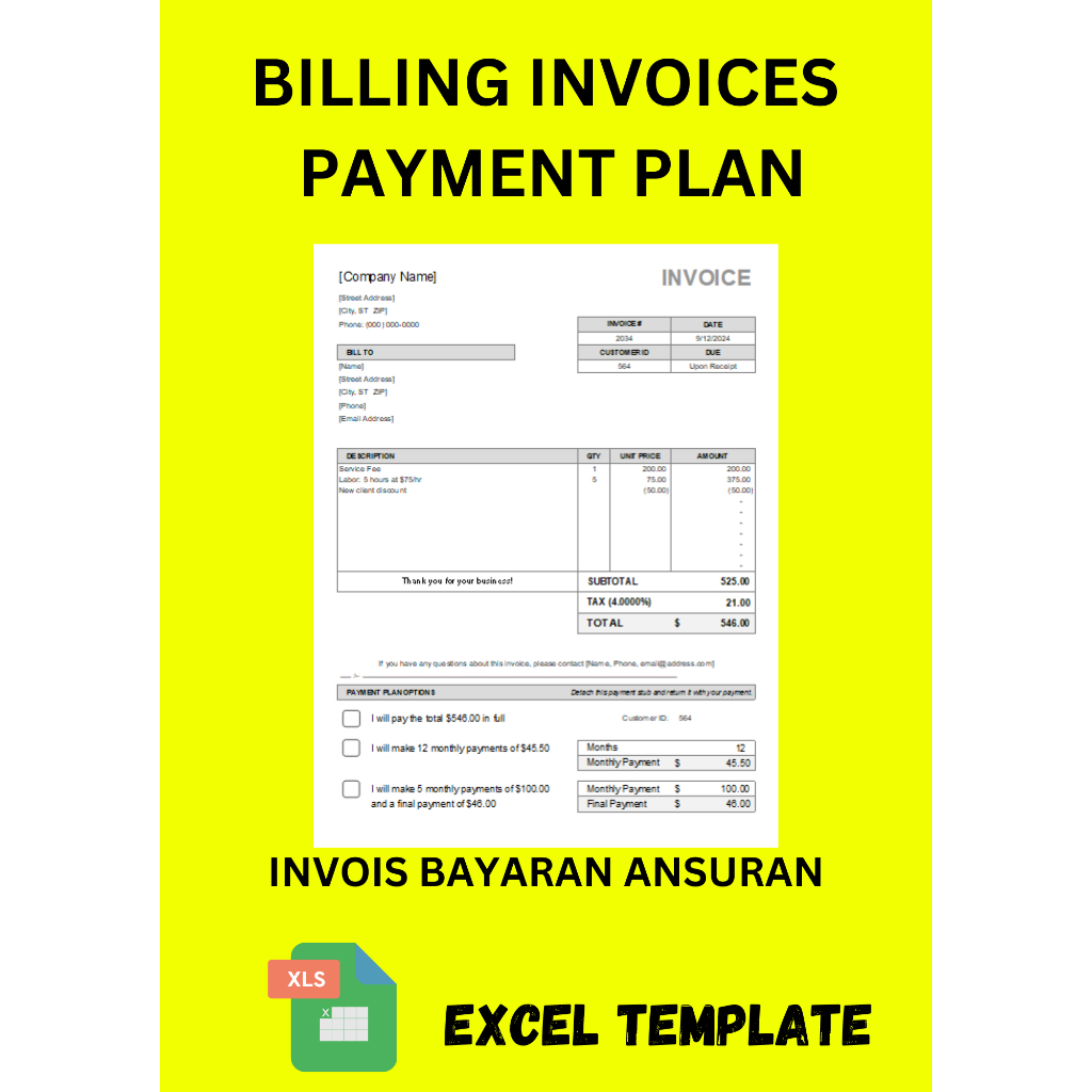 Billing Invoices Payment Plan Invois Bayaran Ansuran Excel Template ...