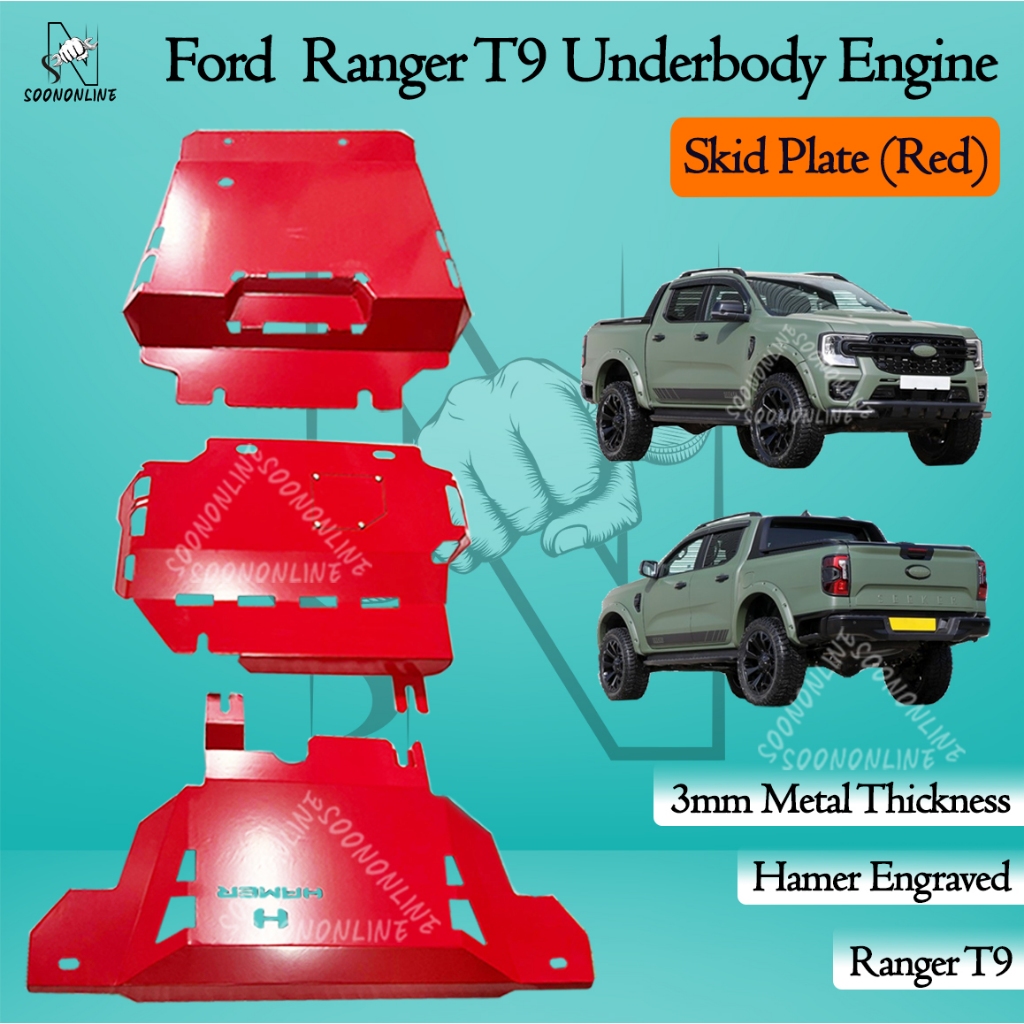 Ford Ranger T9 Underbody Engine Guard Skid Plate 3 pcs Red T9 Underbody ...