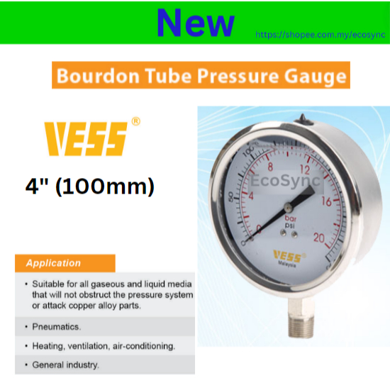 VESS 100mm Oil Filled Liquid Filled Bourdon Tube Gauge Pressure Gauge ...