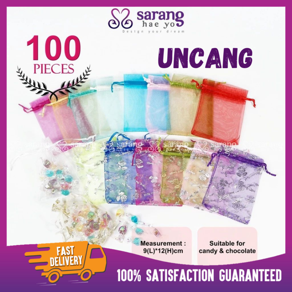 100pcs Organza Bag 9*12cm Candy Bag Uncang Beg Gula-Gula Small Doorgift ...